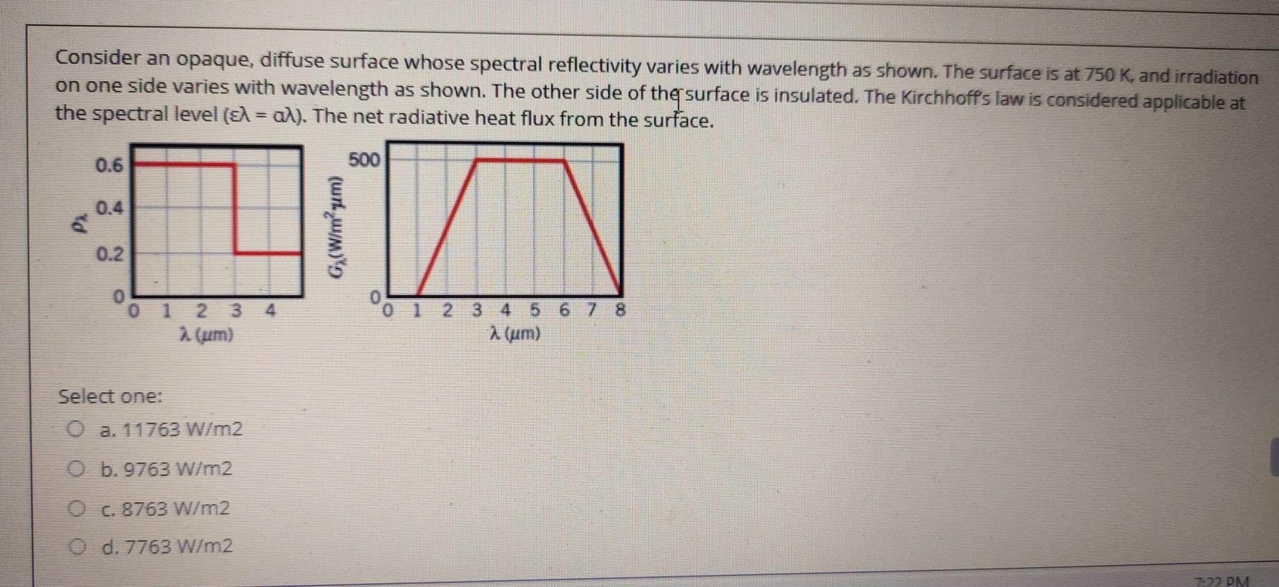 Solved Consider an opaque, diffuse surface whose spectral | Chegg.com