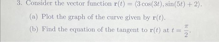 Solved 3. Consider the vector function r(t) = (3 cos(3t), | Chegg.com