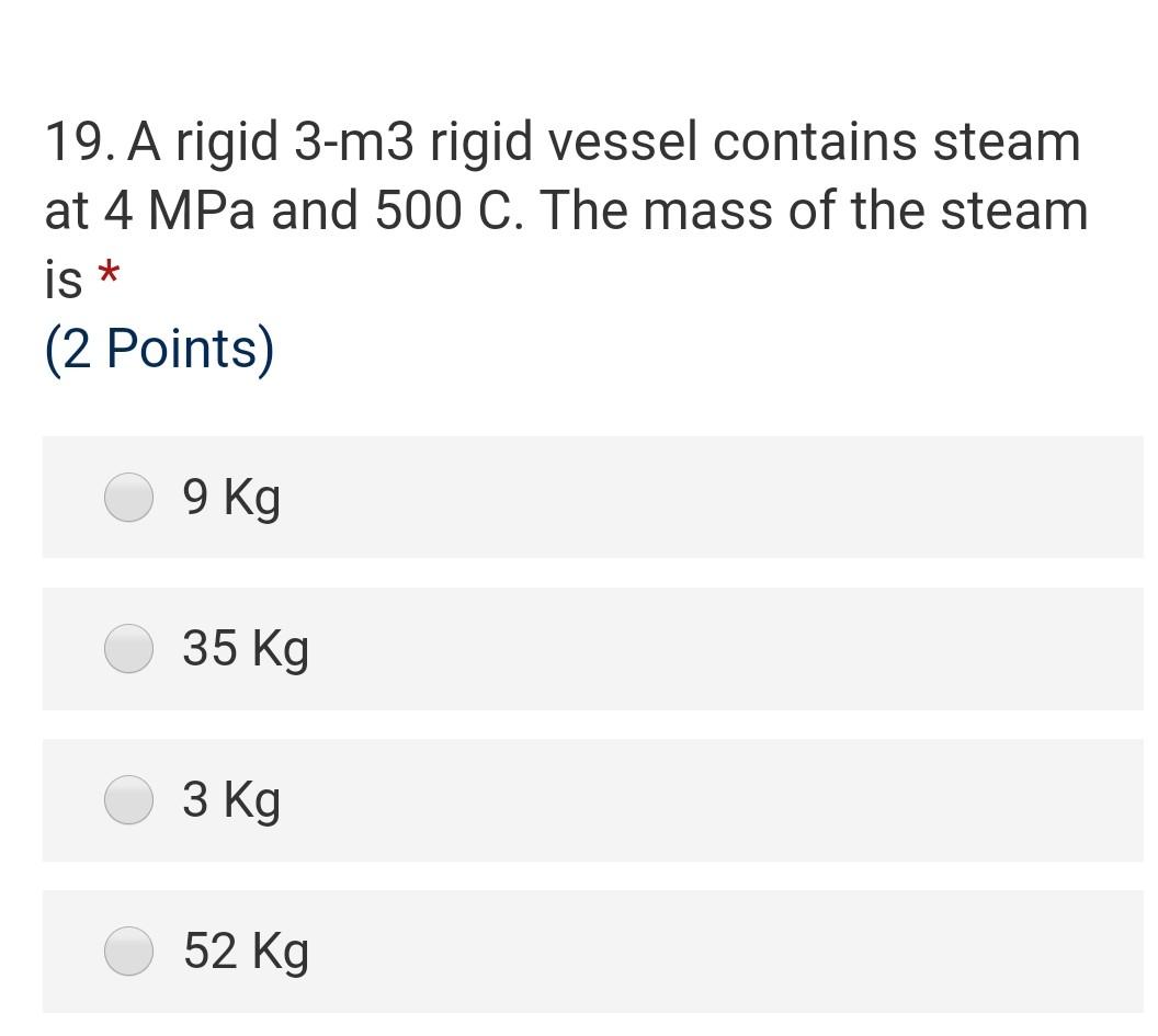 Solved 19. A rigid 3-m3 rigid vessel contains steam at 4 MPa | Chegg.com