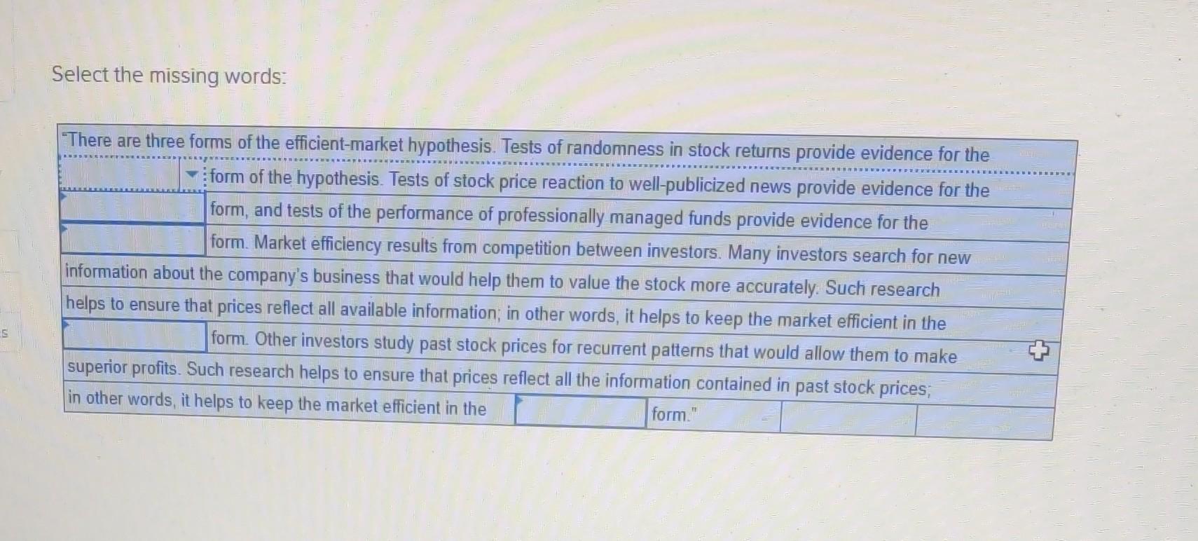 Solved Select the missing words: Select the missing words: | Chegg.com