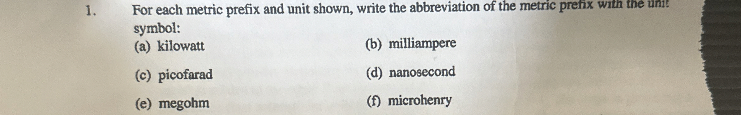 Solved For each metric prefix and unit shown, write the | Chegg.com