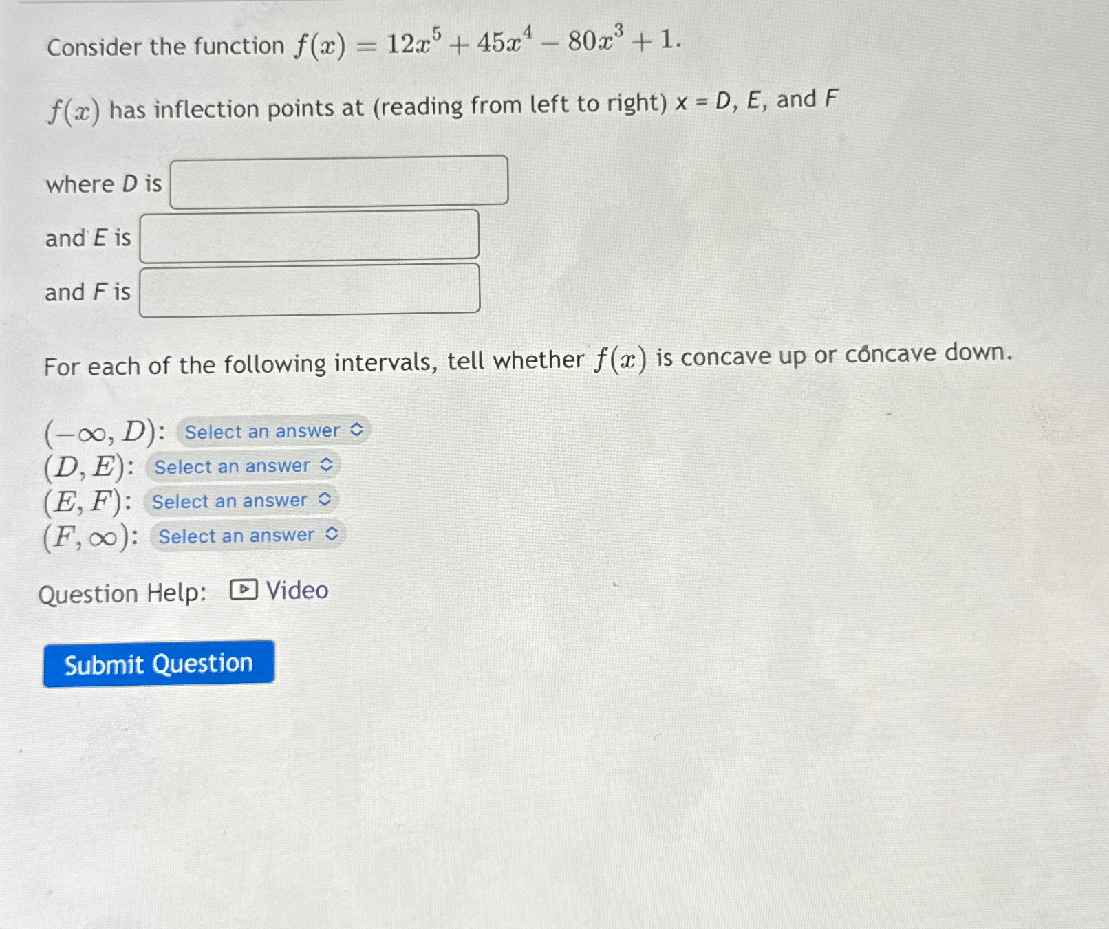 Solved Consider the function f(x)=12x5+45x4-80x3+1f(x) ﻿has | Chegg.com