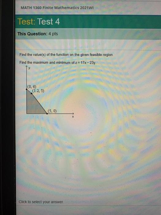 Solved MATH 1360 Finite Mathematics 2021WI Test: Test 4 This | Chegg.com