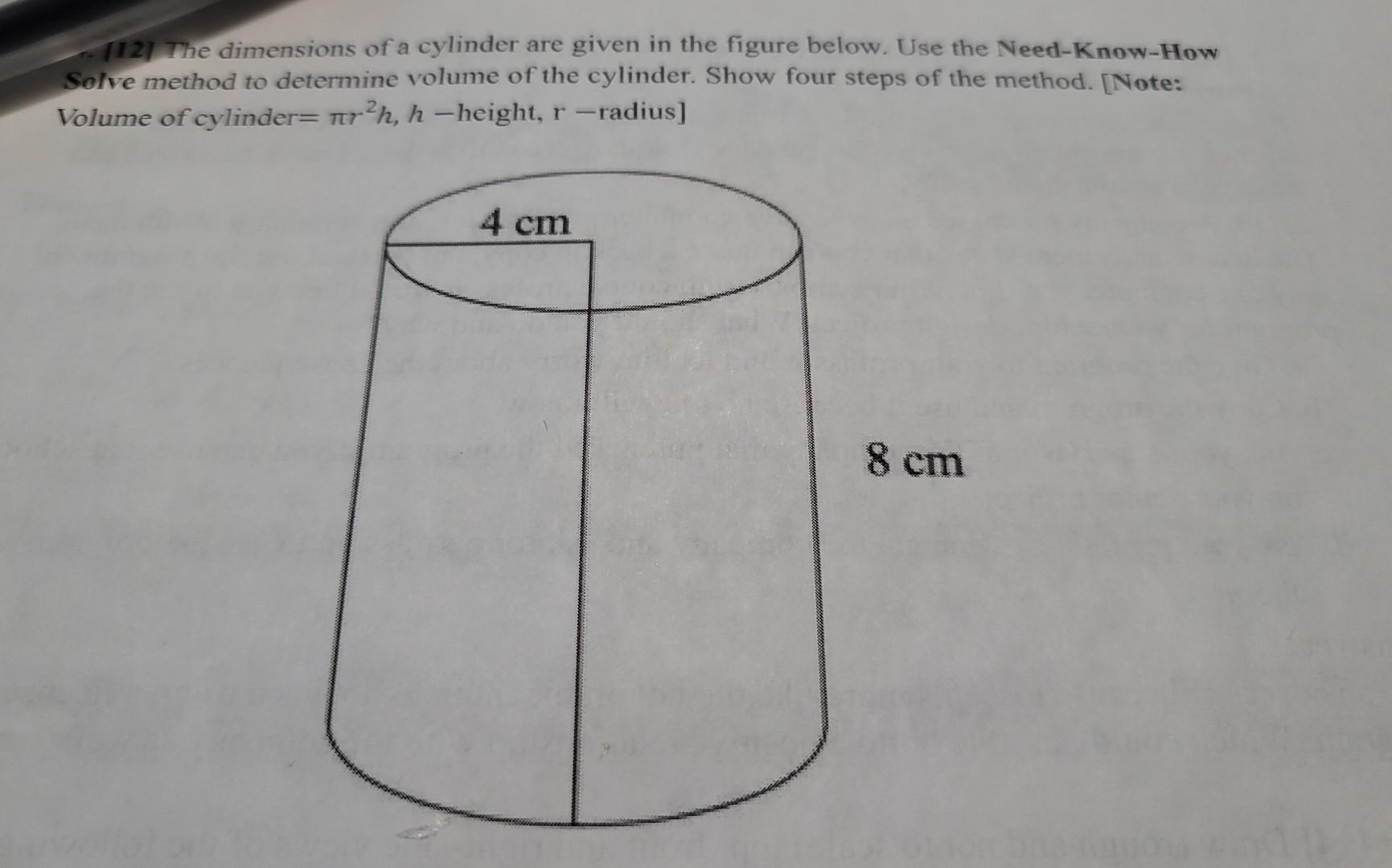 Solved 1121 The dimensions of a cylinder are given in the | Chegg.com