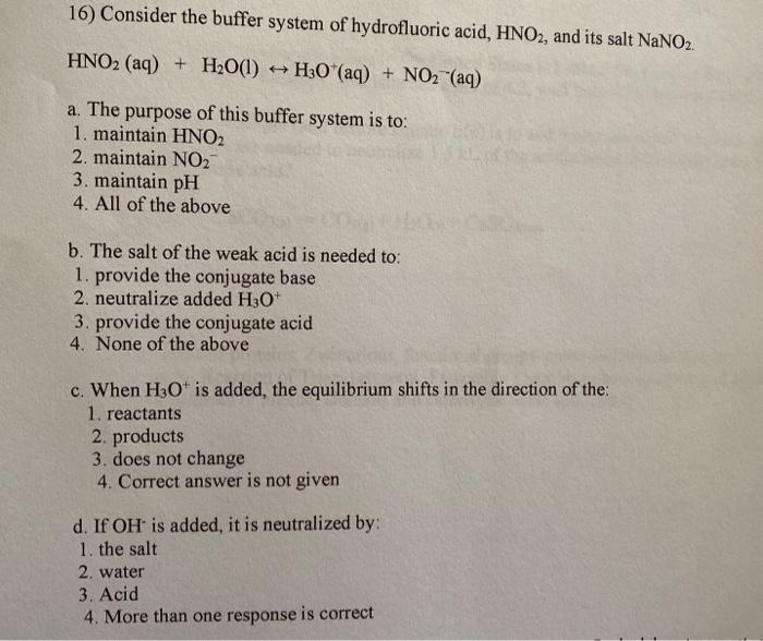 Solved 16) Consider the buffer system of hydrofluoric acid, | Chegg.com