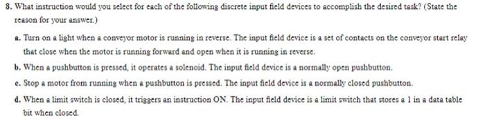 Solved 8. What instruction would you select for each of the | Chegg.com