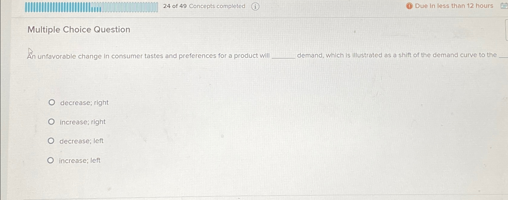 Solved 24 ﻿of 49 ﻿Concepts completed(i)Due In less than 12 | Chegg.com