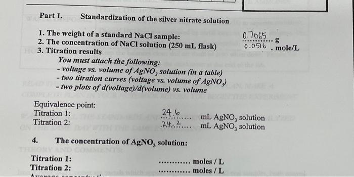 Solved Part 1. Standardization of the silver nitrate | Chegg.com