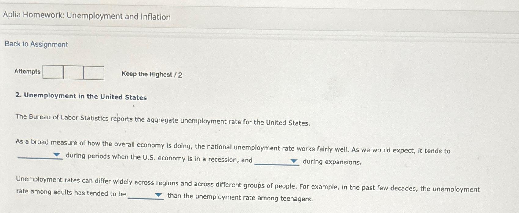 Solved Aplia Homework: Unemployment and InflationBack to | Chegg.com