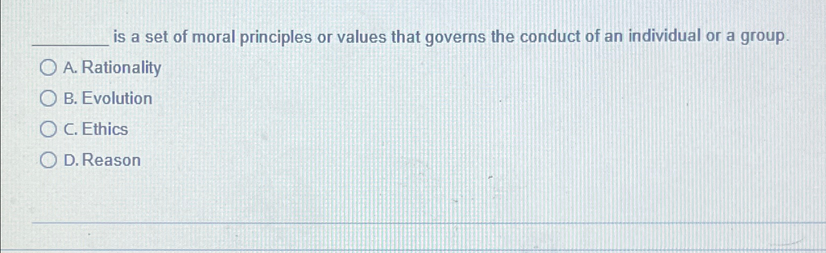 Solved is a set of moral principles or values that governs | Chegg.com
