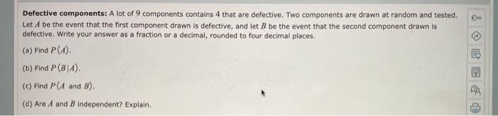Solved 23 Defective components: A lot of 9 components | Chegg.com