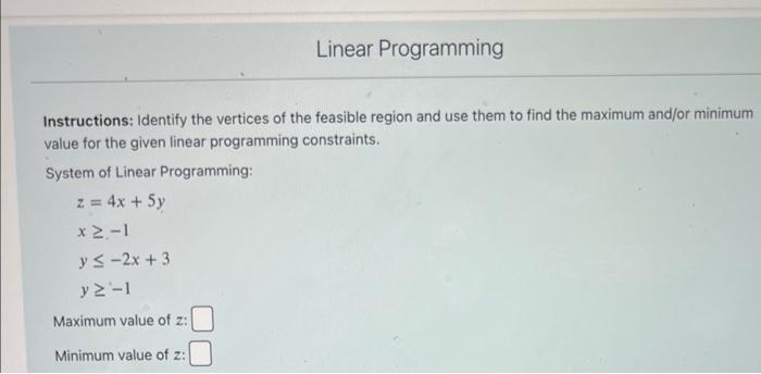 Solved Instructions: Identify the vertices of the feasible | Chegg.com
