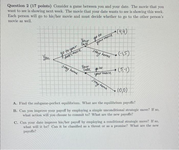 Solved Question 2 (17 points) Consider a game between you | Chegg.com