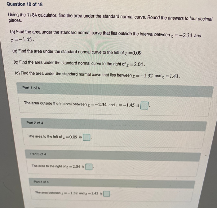 Solved Question 10 of 18 Using the T1-84 calculator, find | Chegg.com