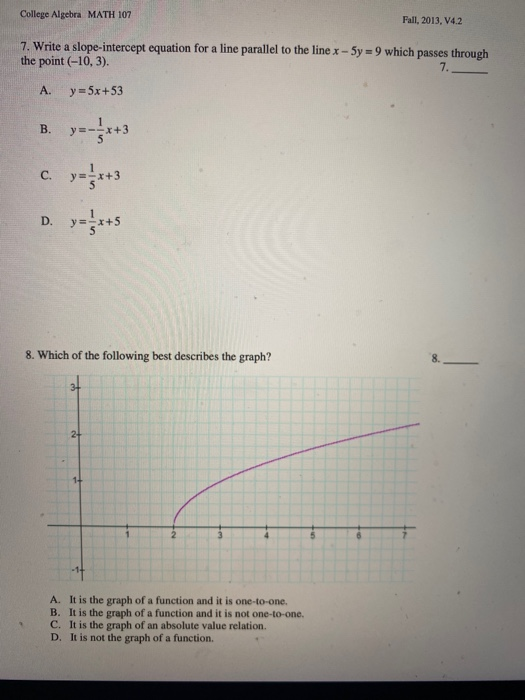 Solved College Algebra MATH 107 Fall, 2013, V4.2 7. Write a | Chegg.com