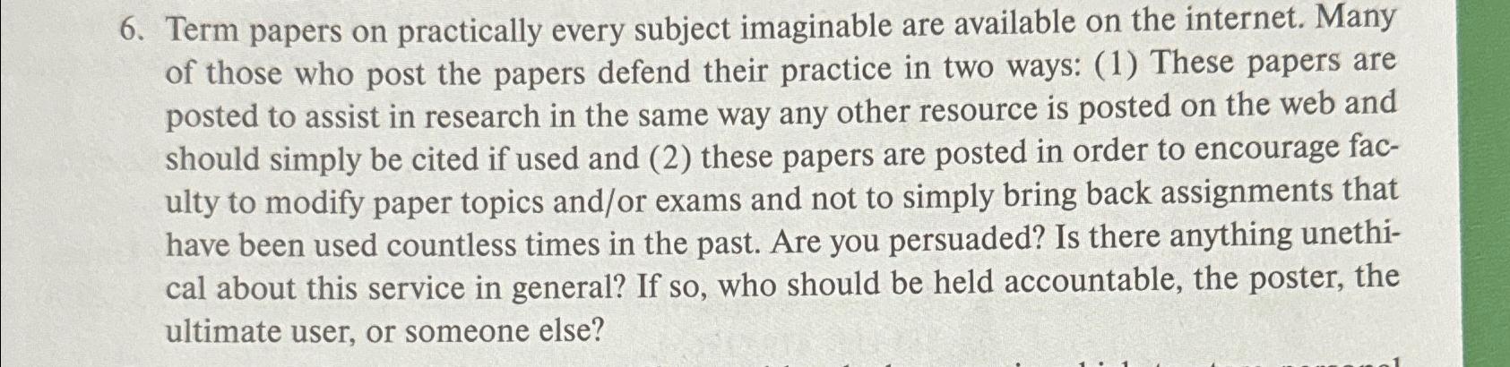Solved Term papers on practically every subject imaginable | Chegg.com