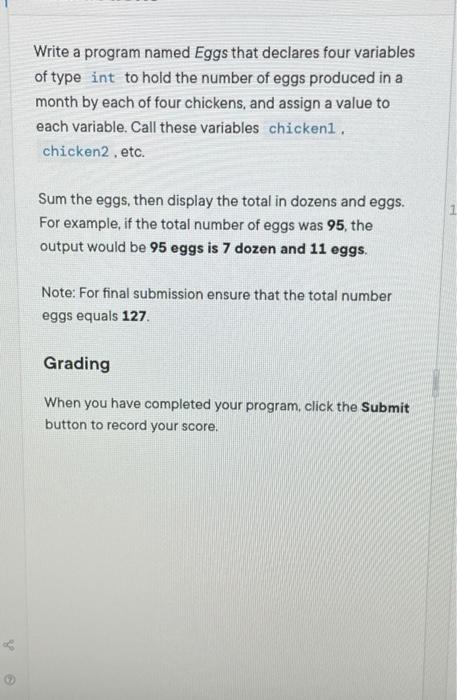 Solved Write a program named Eggs that declares four | Chegg.com