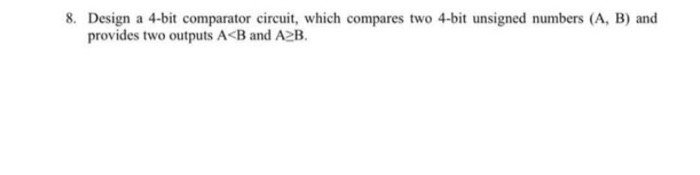 Solved 8. Design a 4-bit comparator circuit, which compares | Chegg.com