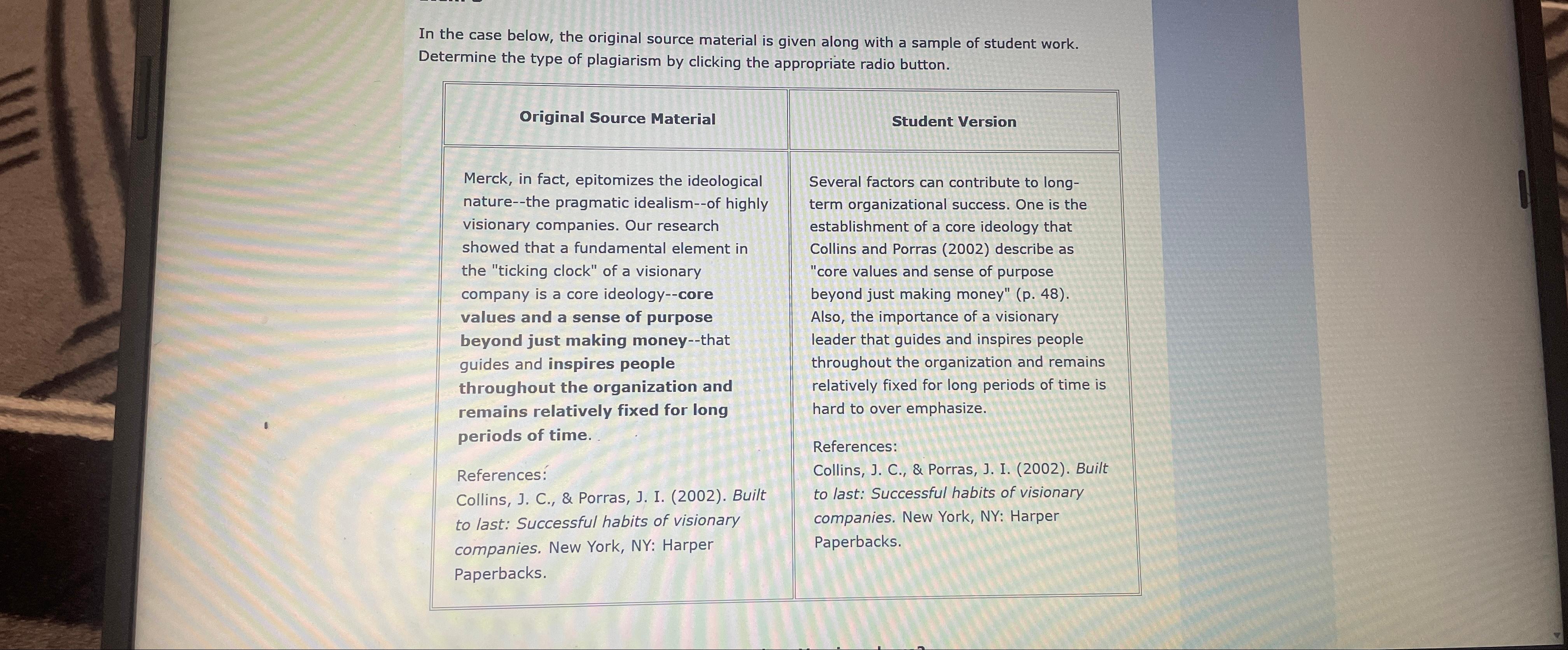 Solved In the case below, the original source material is | Chegg.com