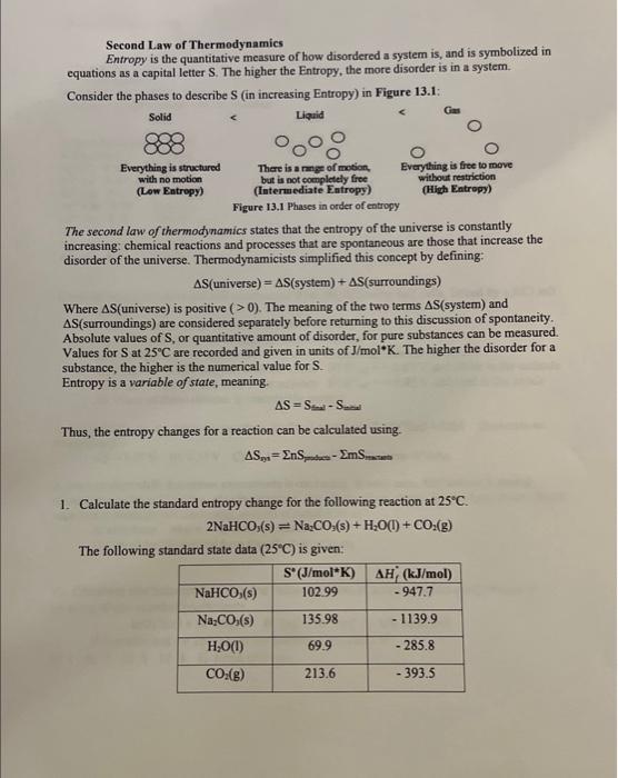 Solved Second Law of Thermodynamics Entropy is the | Chegg.com