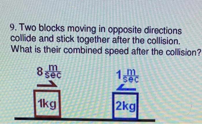 Solved 9. Two blocks moving in opposite directions collide | Chegg.com