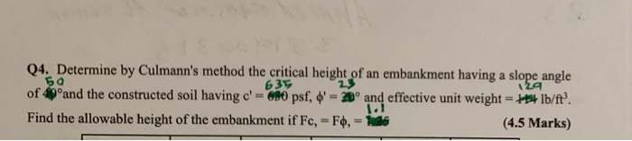 Solved Q4. Determine by Culmann's method the critical height | Chegg.com