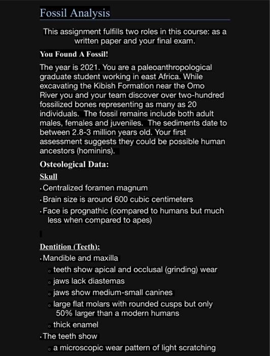 Fossil Analysis This assignment fulfills two roles in | Chegg.com