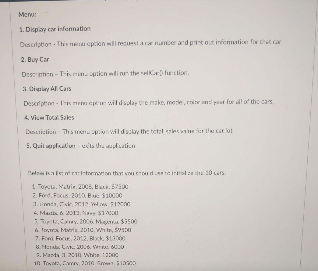 Solved Suppose a Used Car Lot "ABC Used Cars" has hired you | Chegg.com