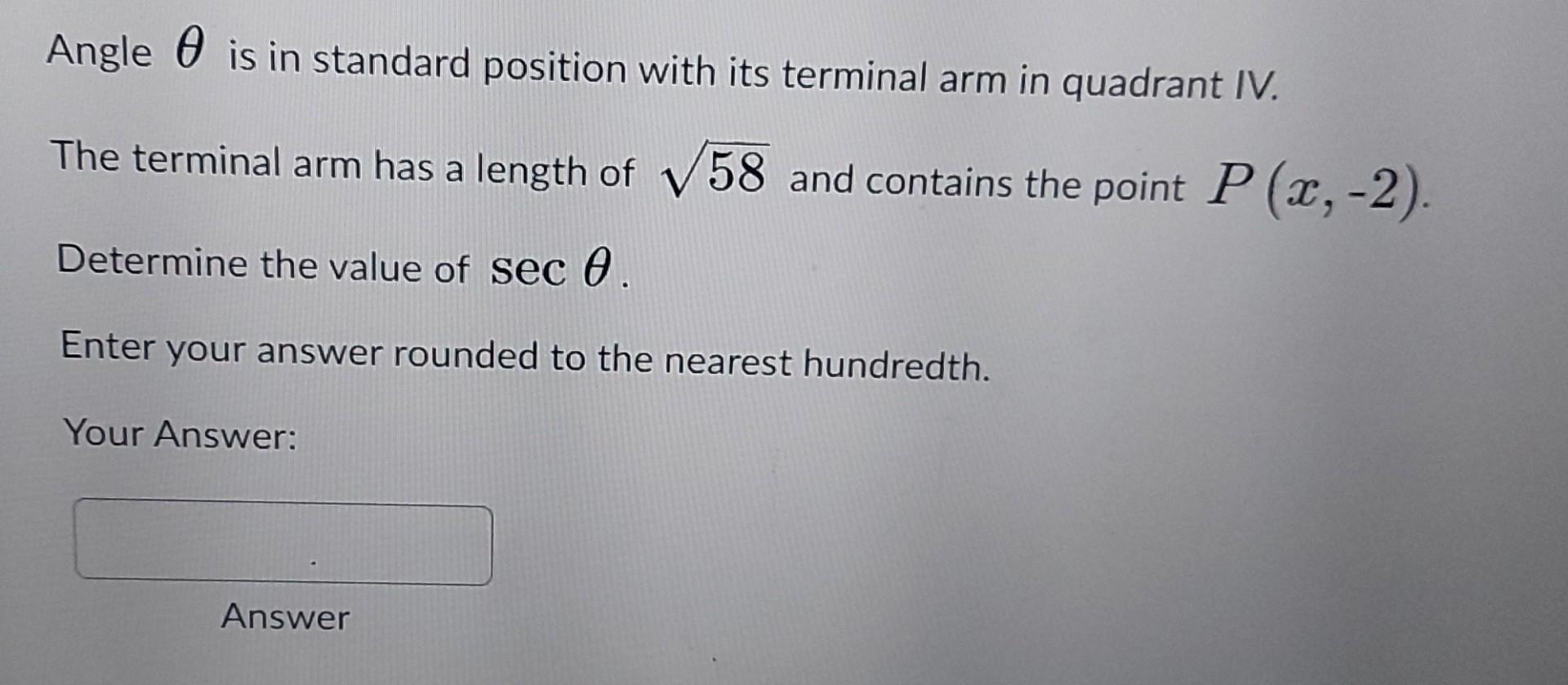 Solved Angle O is in standard position with its terminal arm | Chegg.com