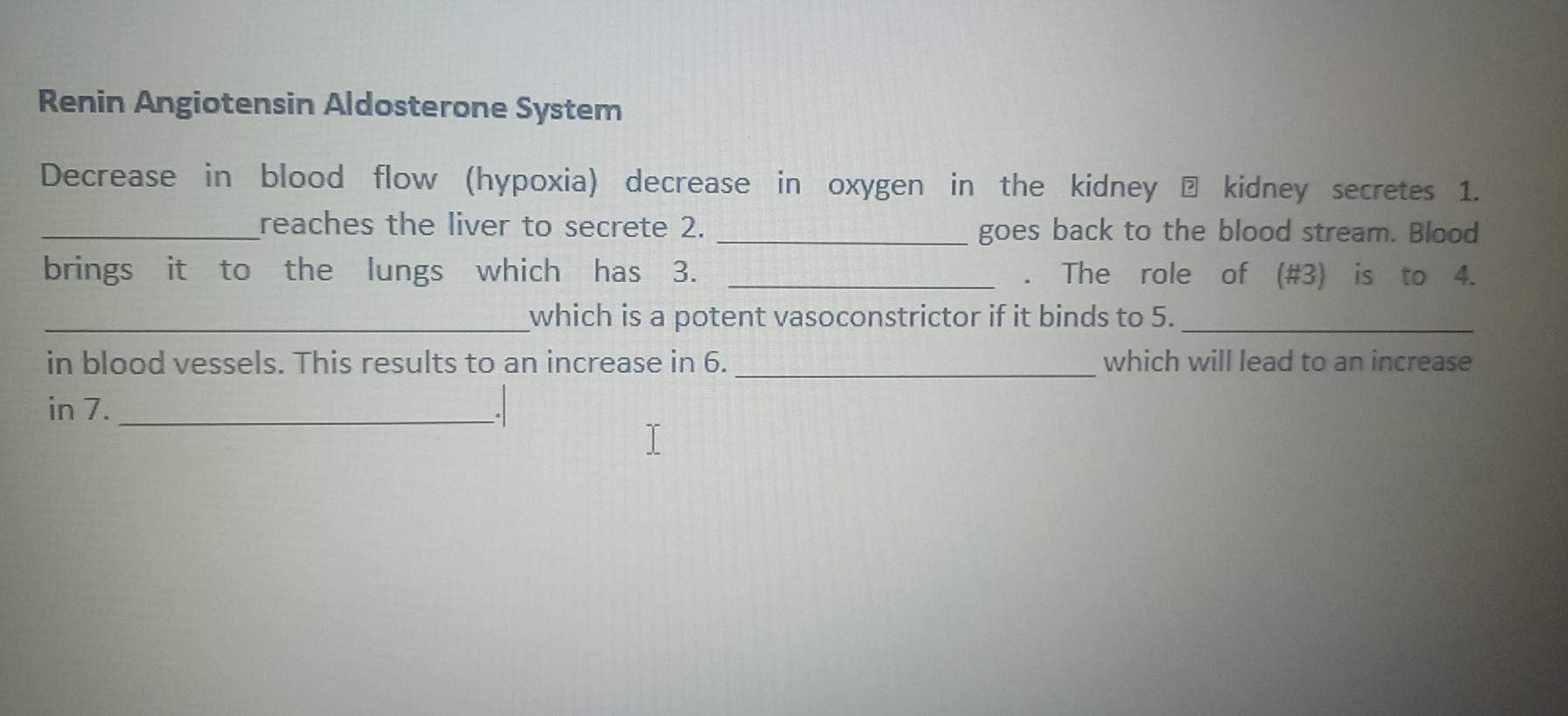 Solved Renin Angiotensin Aldosterone System Decrease in | Chegg.com