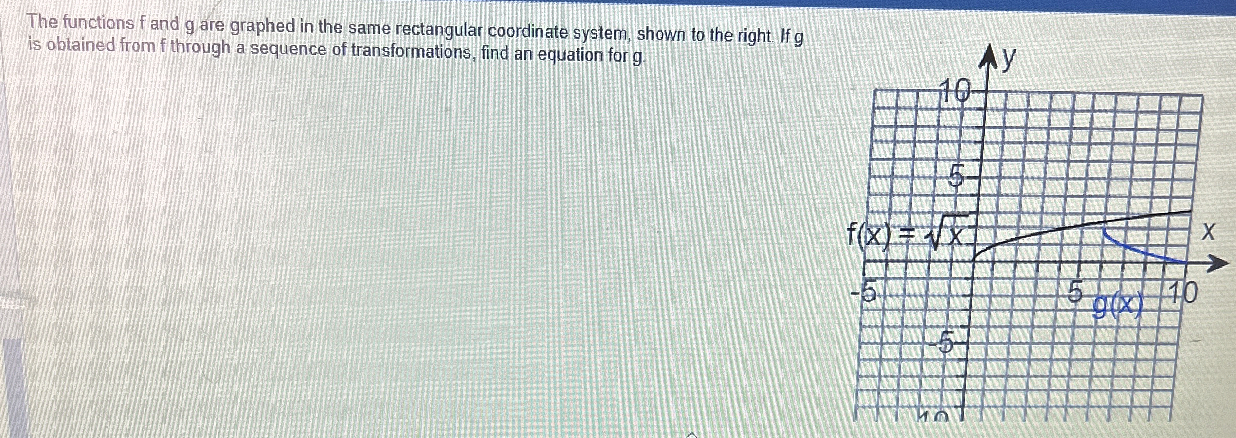 Solved The functions f ﻿and g ﻿are graphed in the same | Chegg.com