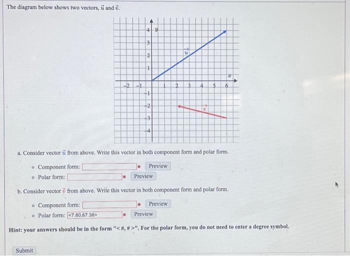 Solved The diagram below shows two vectors, u and v. a. | Chegg.com