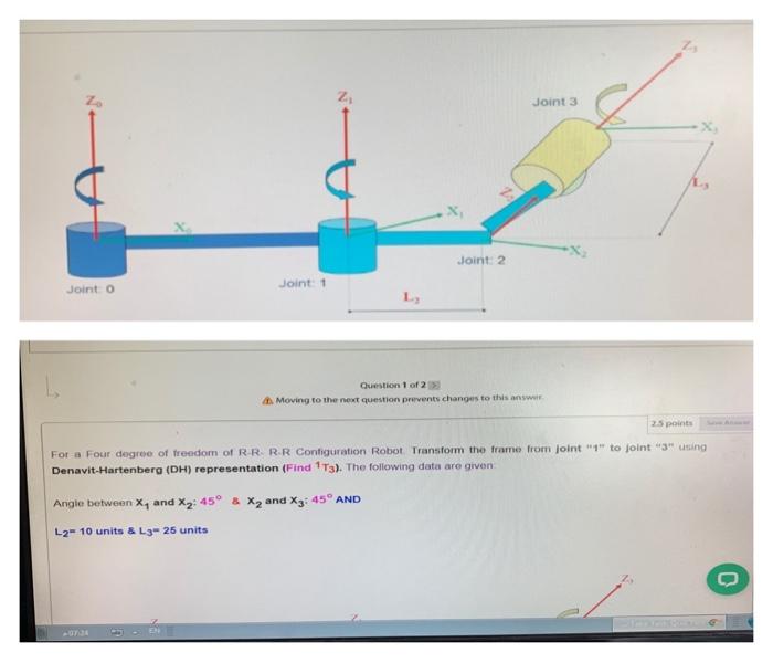 Solved 2₁ Joint 3 Joint: 2 Joint: 1 Joint: 0 Question 1 of 2 | Chegg.com