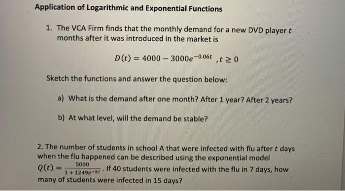Solved Application of Logarithmic and Exponential Functions | Chegg.com