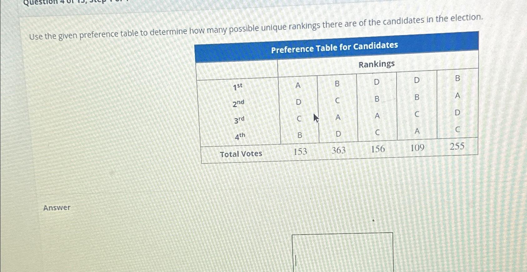 Solved Use the given preference table to determine how many | Chegg.com