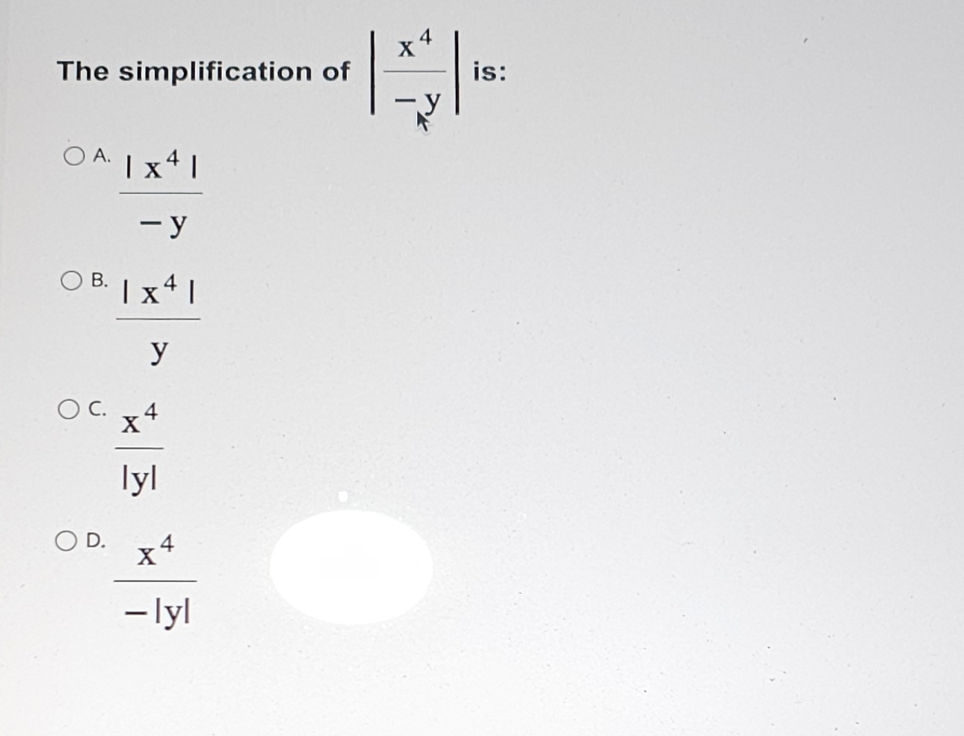 Solved The simplification of |x4-y| | Chegg.com