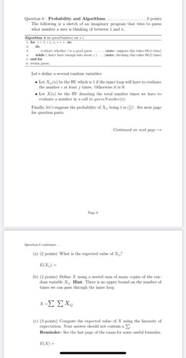 Question 6: Probability and Algorithms The following | Chegg.com