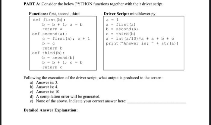 Solved PART A: Consider the below PYTHON functions together | Chegg.com