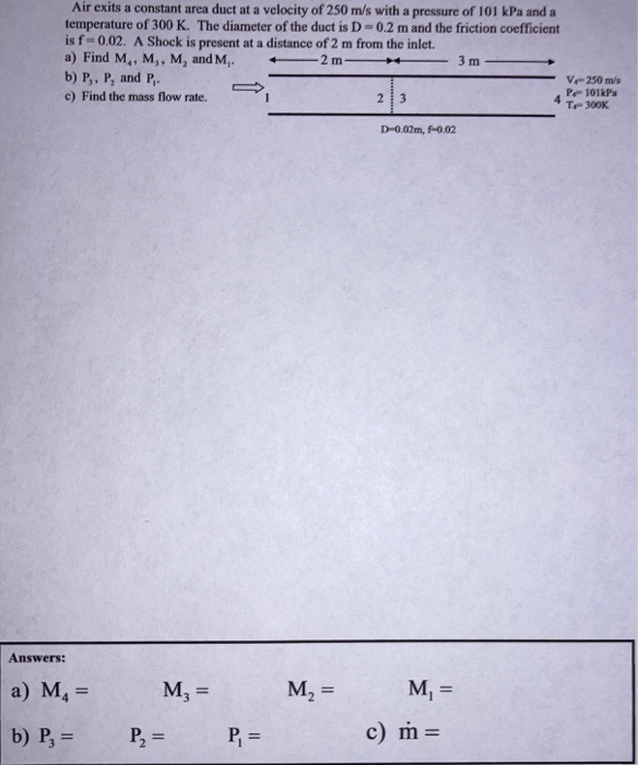 Solved Air exits a constant area duct at a velocity of 250 | Chegg.com