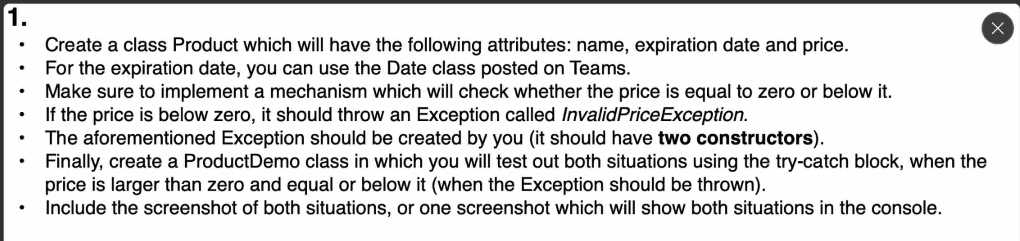 Solved 1.- ﻿Create a class Product which will have the | Chegg.com
