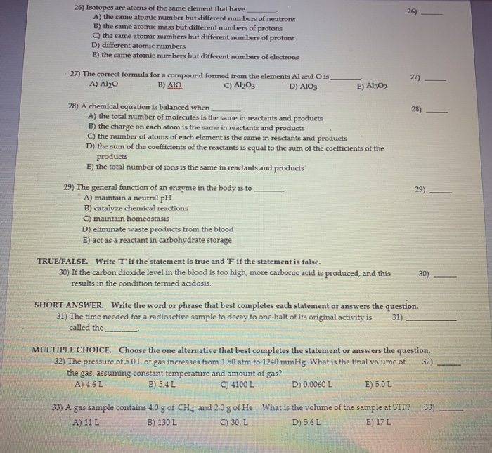 Solved 26 26 Isotopes Are Atoms Of The Same Element That Chegg