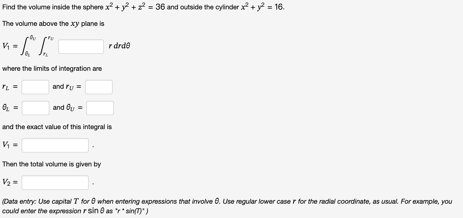 Solved Find the volume inside the sphere x2+y2+z2=36 ﻿and | Chegg.com