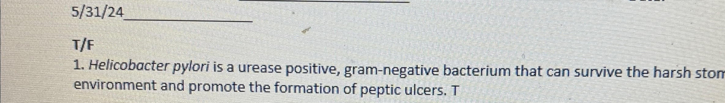 Solved T/FHelicobacter pylori is a urease positive, | Chegg.com