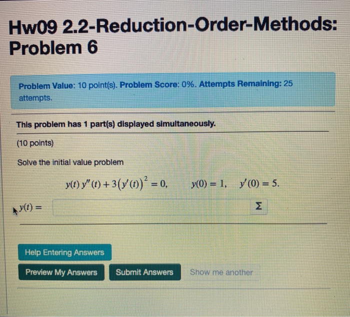 Solved Hw09 2 2 Reduction Order Methods Problem 6 Problem