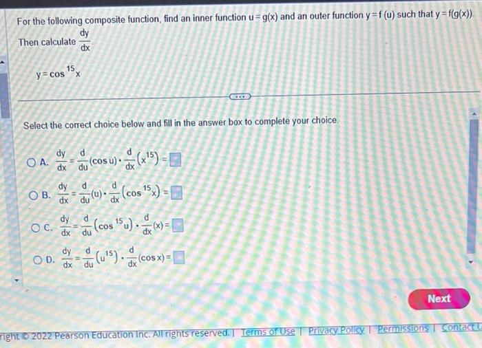 Solved For the following composite function, find an inner | Chegg.com