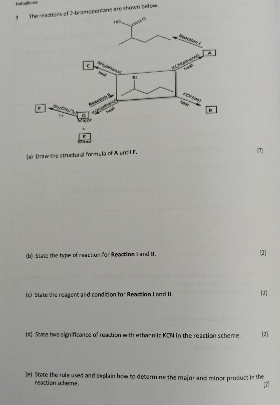 Solved Haloalkane 3 The reactions of 2-bromopentane are | Chegg.com