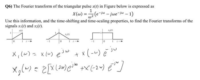 Solved (6) The Fourier transform of the triangular pulse | Chegg.com