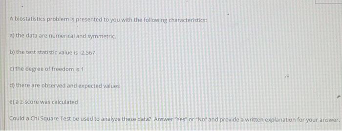 Solved A biostatistics problem is presented to you with the | Chegg.com