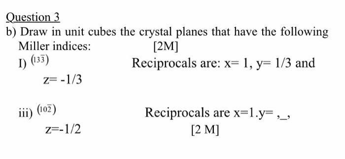 Solved Question 3 b) Draw in unit cubes the crystal planes | Chegg.com