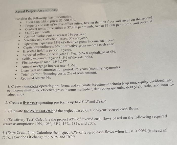 Solved Actual Project Assumptions: Consider the following | Chegg.com